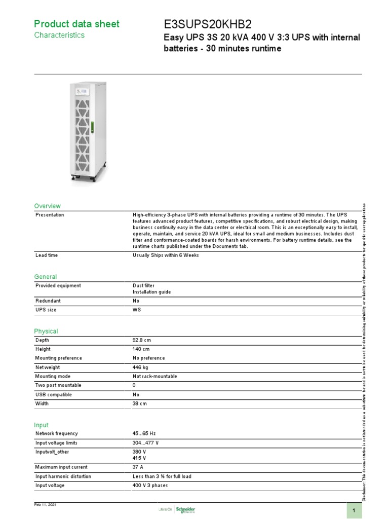 Easy UPS 3S - E3SUPS20KHB2 | PDF | Mains Electricity | Metrology