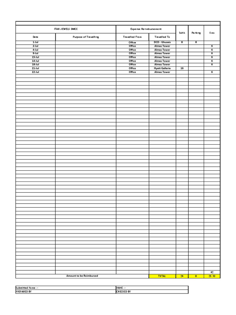 Expense Re-Imbursement Format | PDF