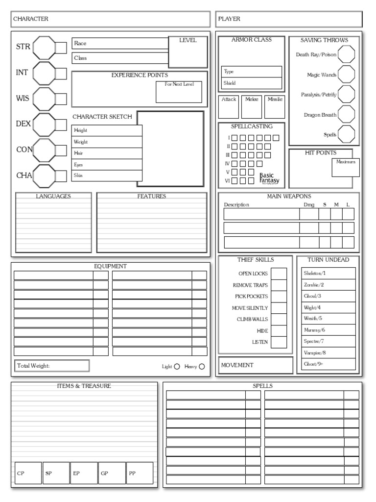 Basic Fantasy Character Sheet | PDF | Role Playing Games | Gaming
