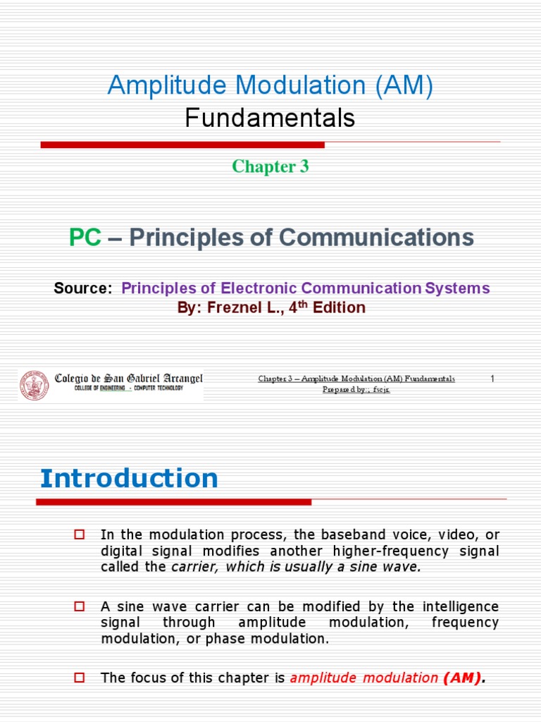 Chapter 3 Amplitude Modulation Fundamentals PROF | Download Free PDF | Modulation | Frequency ...