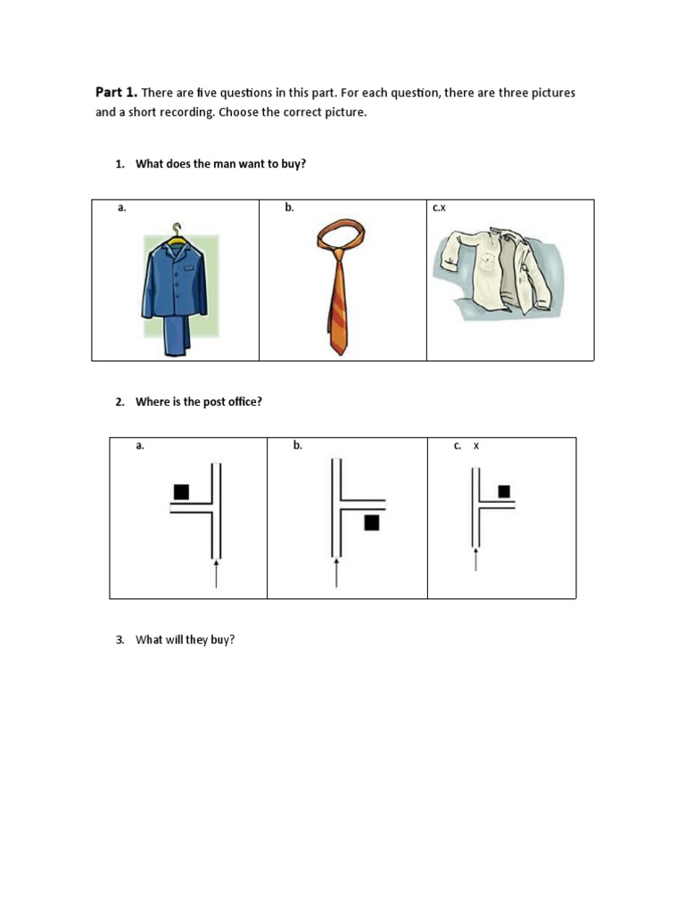 Listening - Part 1,2,3 and 4 | PDF | Clothing