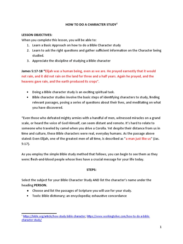 How To Do A Character Study Lesson Objectives | PDF | Gospel Of Mark ...