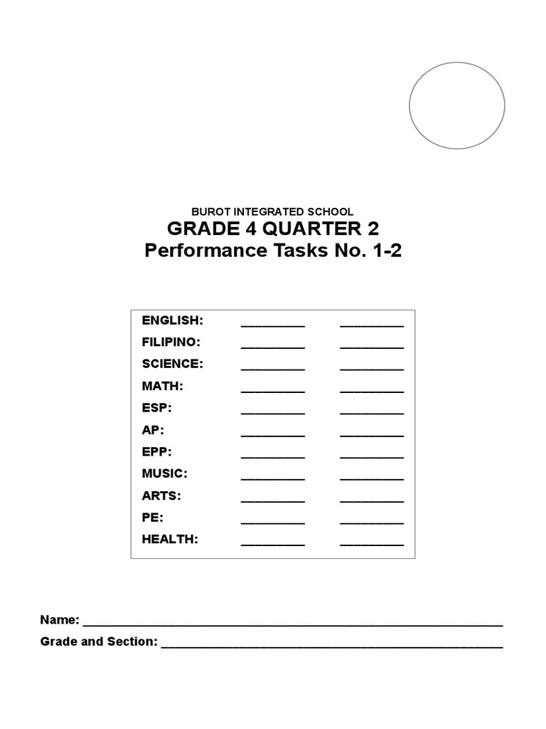 Grade 4 Quarter 2 Performance Tasks No. 1-2: Burot Integrated School ...