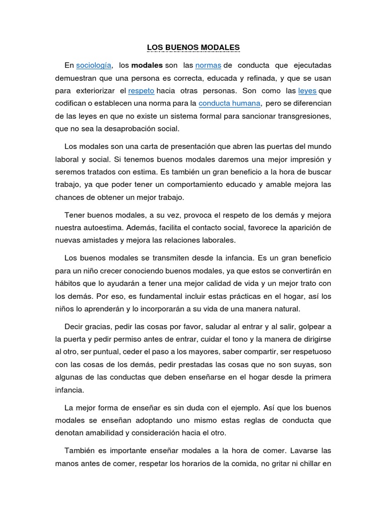 Buenos Modales Y Conducta Correcta