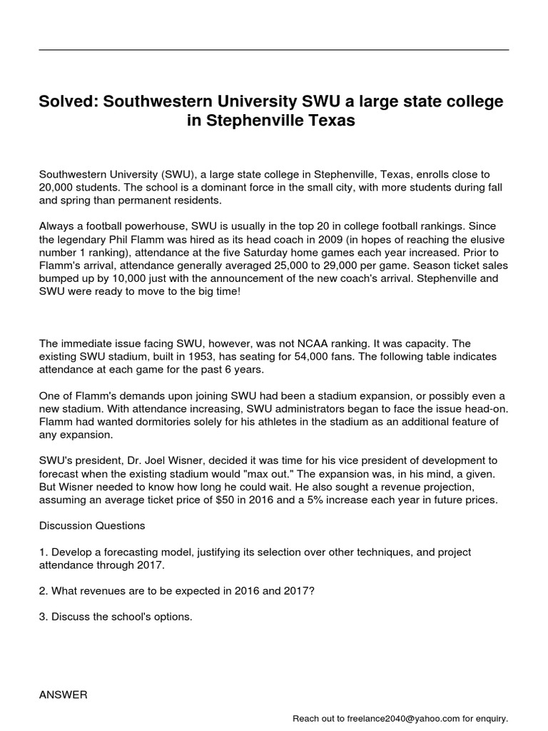 SWU Football Attendance and Revenue Forecast | PDF