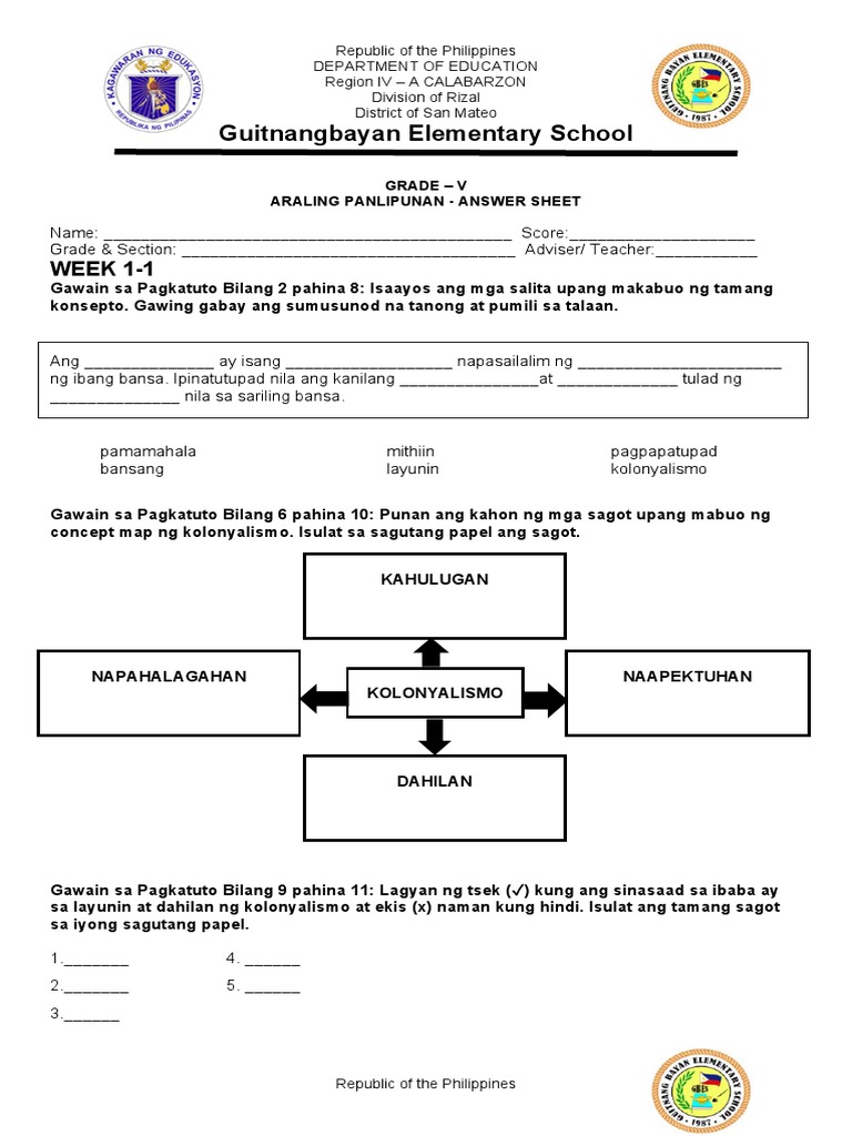 Answer Sheets in Ap 5 Q2 | PDF
