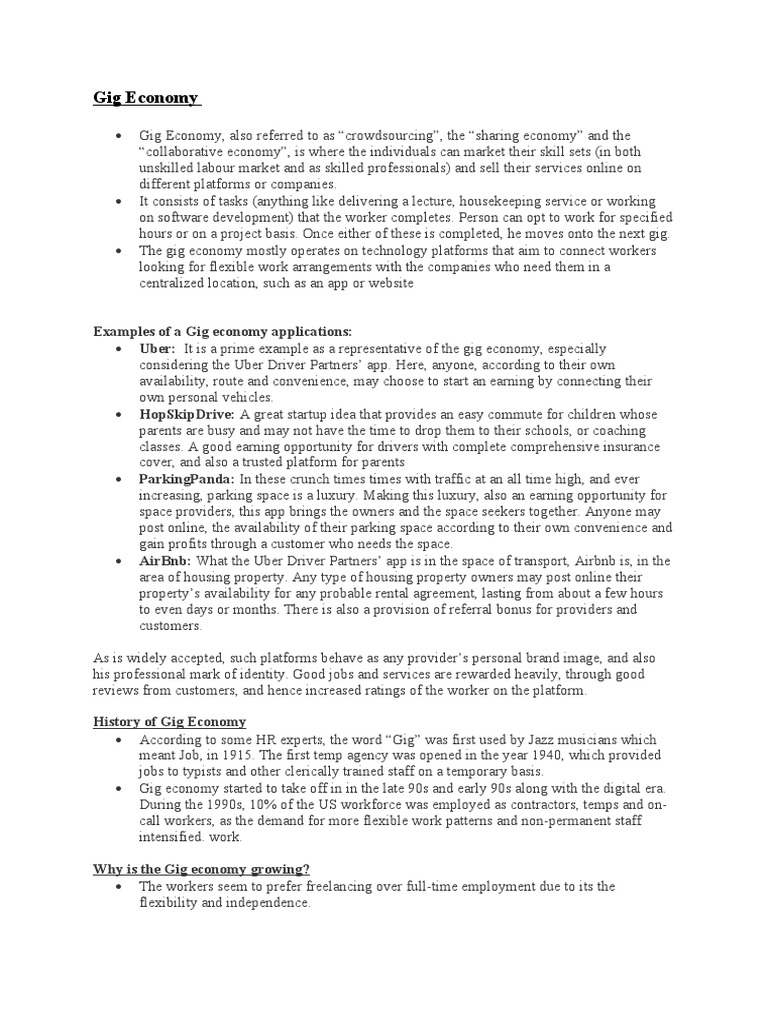 Gig Economy Overview and Insights | PDF | Temporary Work | Sharing Economy