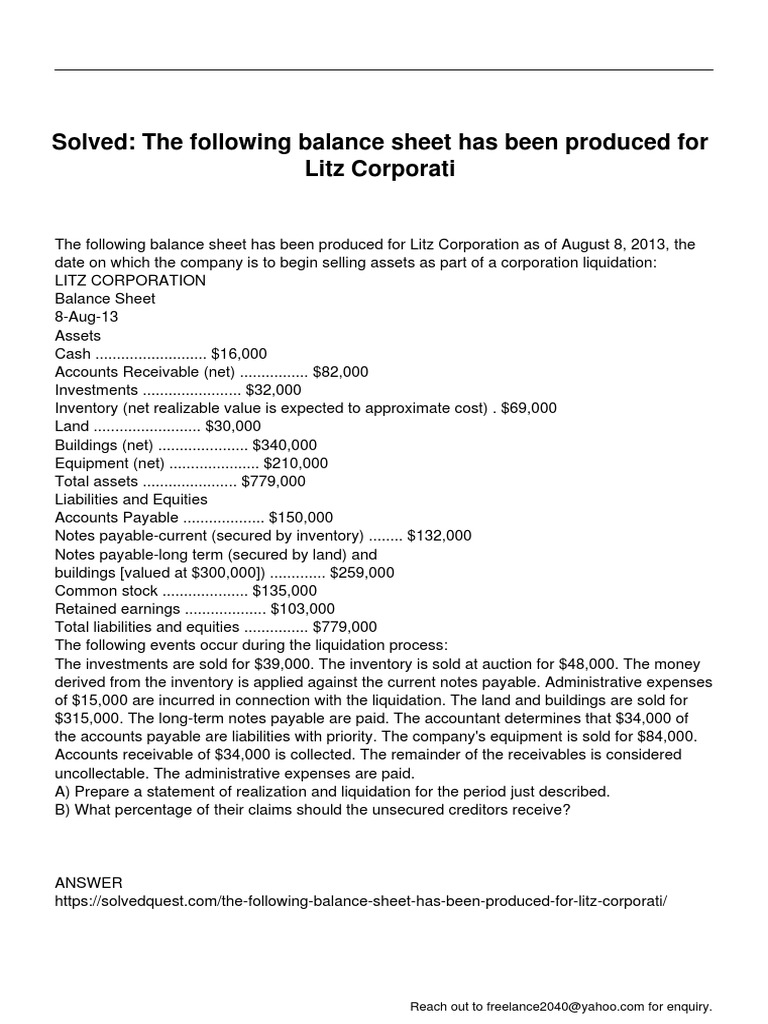 Litz Corporation Liquidation Analysis | PDF | Balance Sheet | Companies