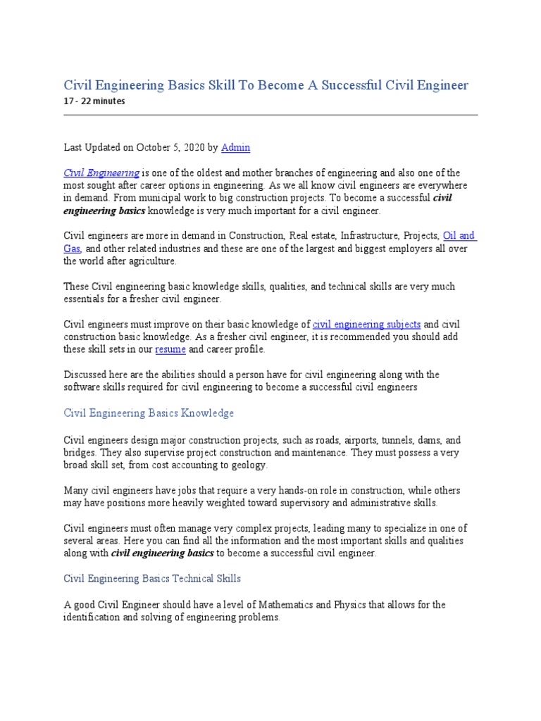 Civil Engineering Basics Skill To Become A Successful Civil Engineer ...