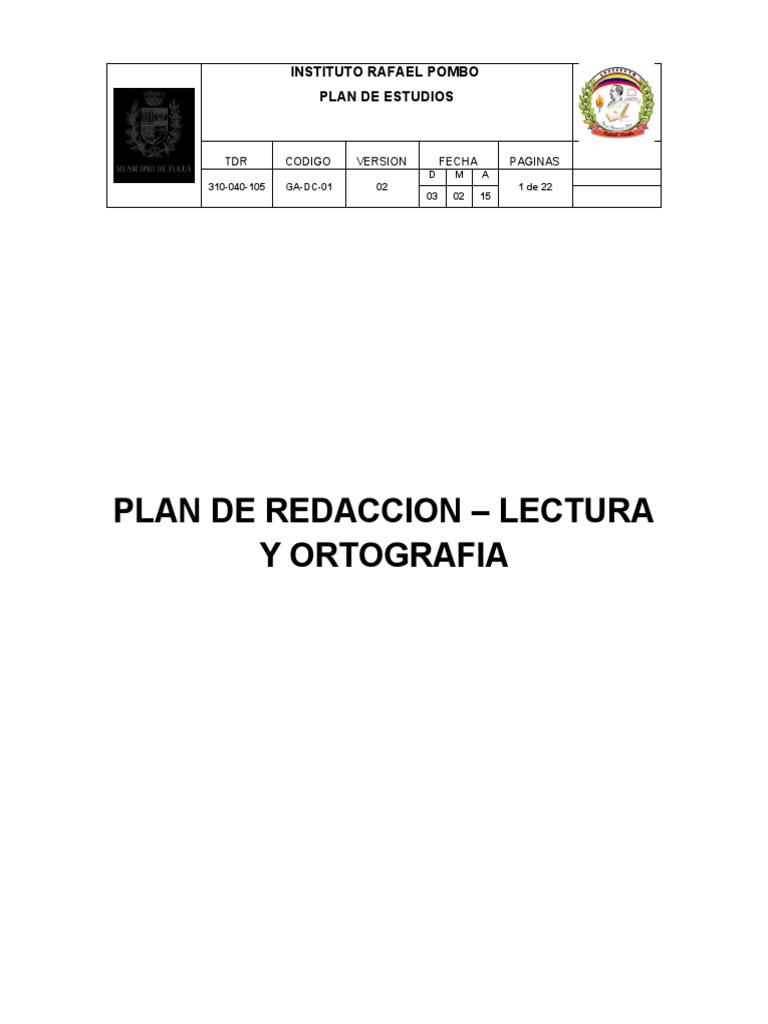 Plan de Redacción y Ortografía | PDF | Ortografía | Plan de estudios