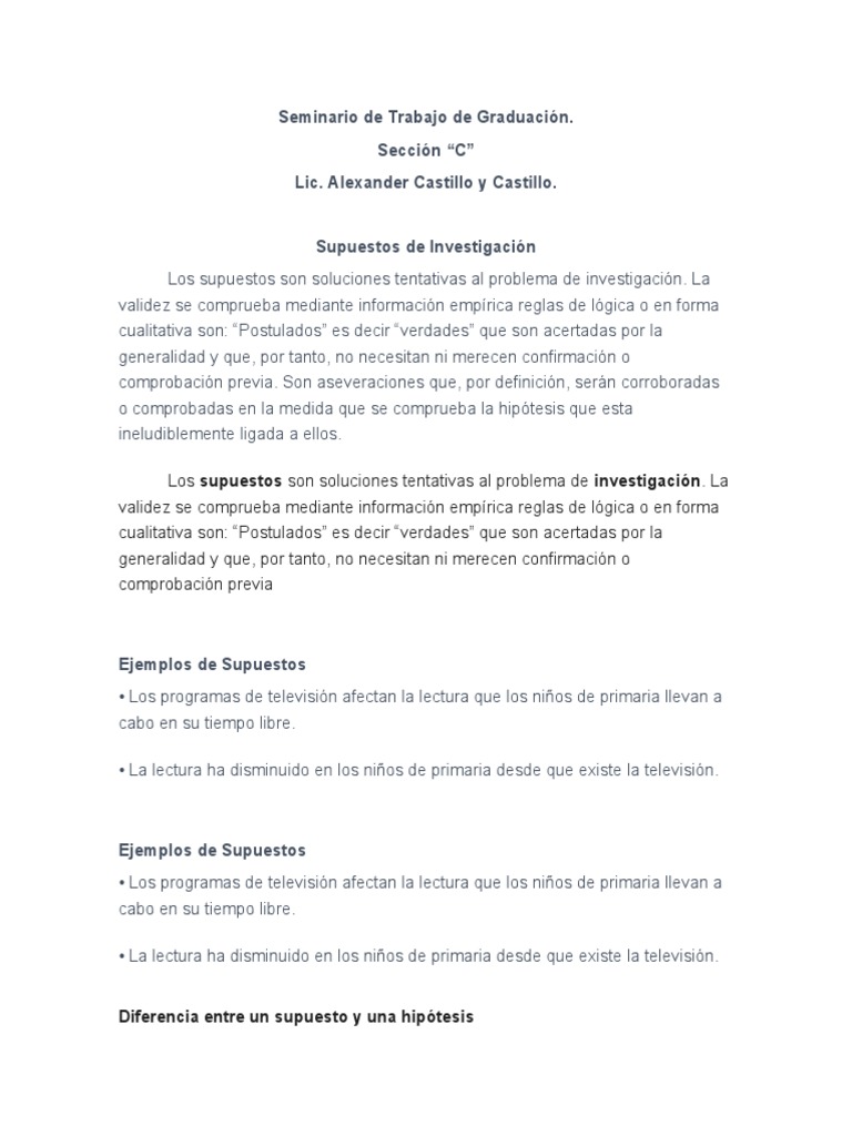 Supuestos de La Investigacion | PDF
