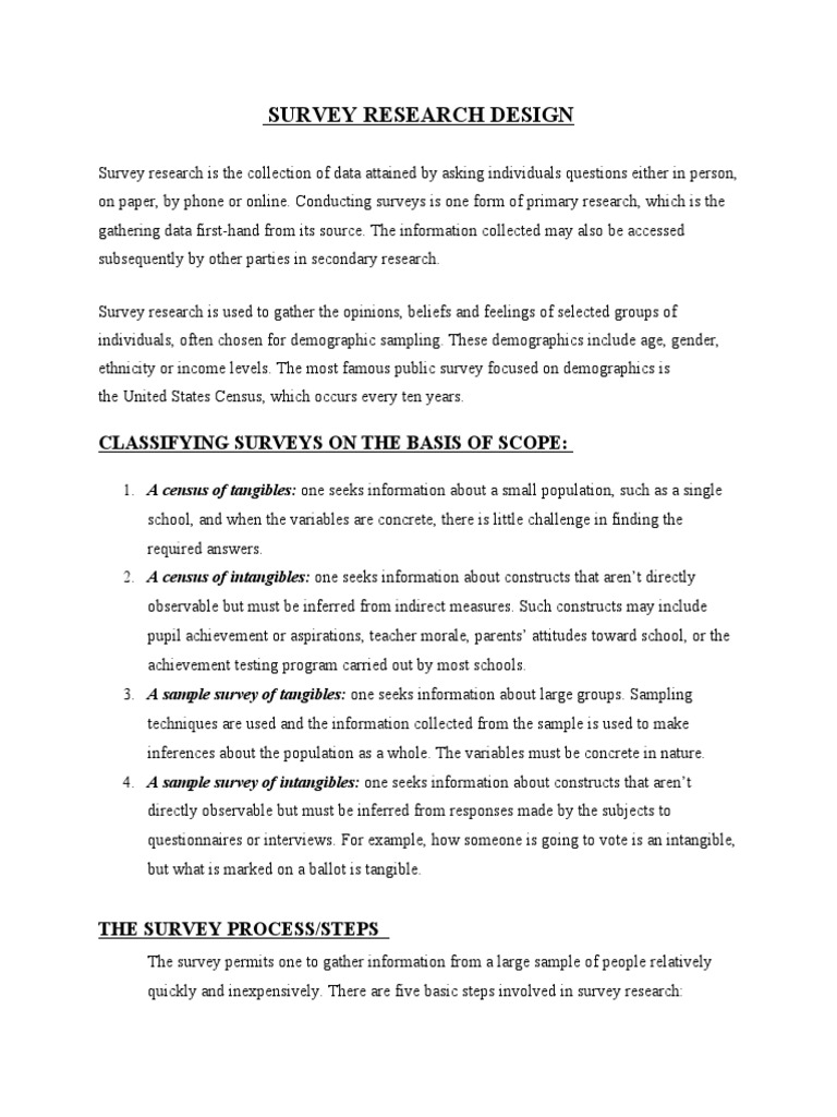 Survey Research Design: Classifying Surveys On The Basis of Scope | PDF ...