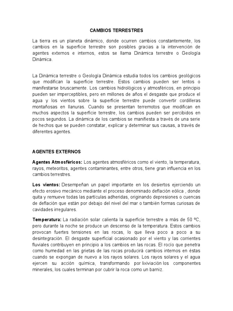 Causas y efectos de cambios terrestres | PDF | Tierra | Suelo