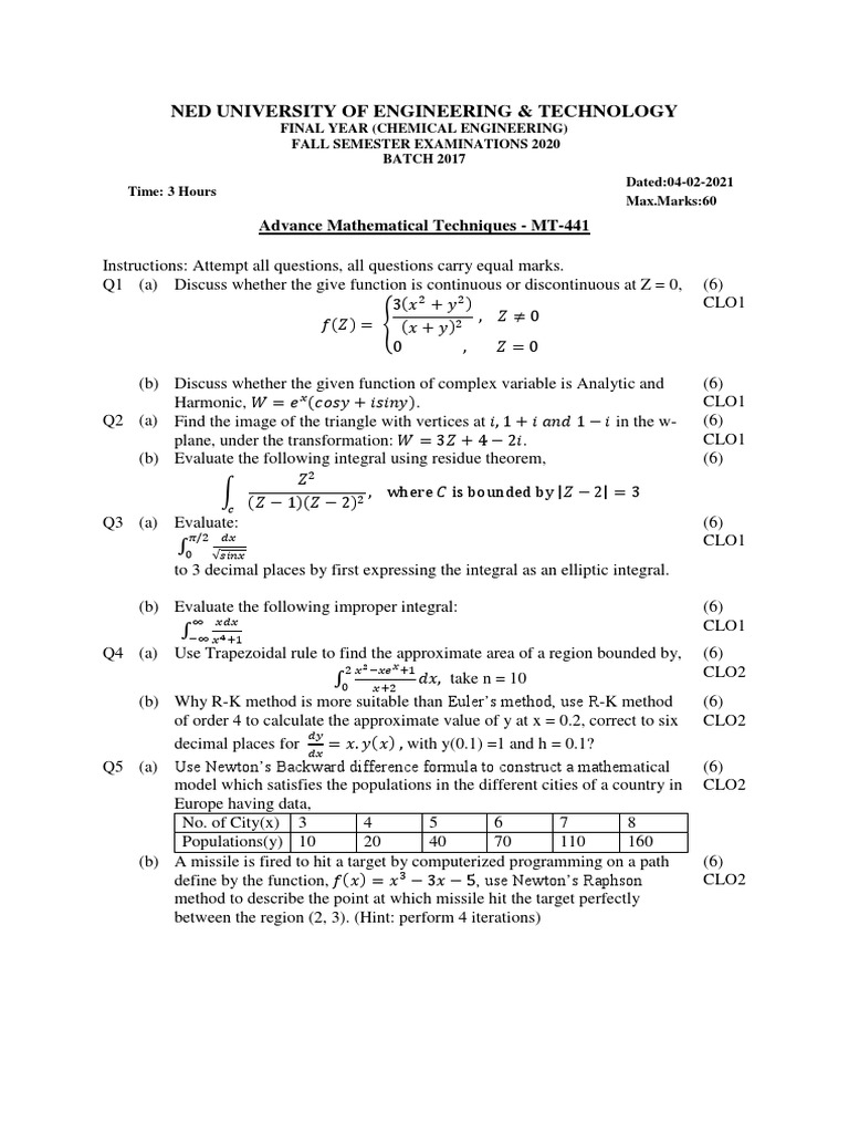 Advanced Mathematical Techniques Final Exam: Analysis of Functions ...