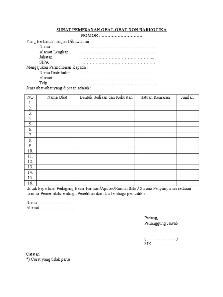 Surat Pemesanan Obat Bebas | PDF