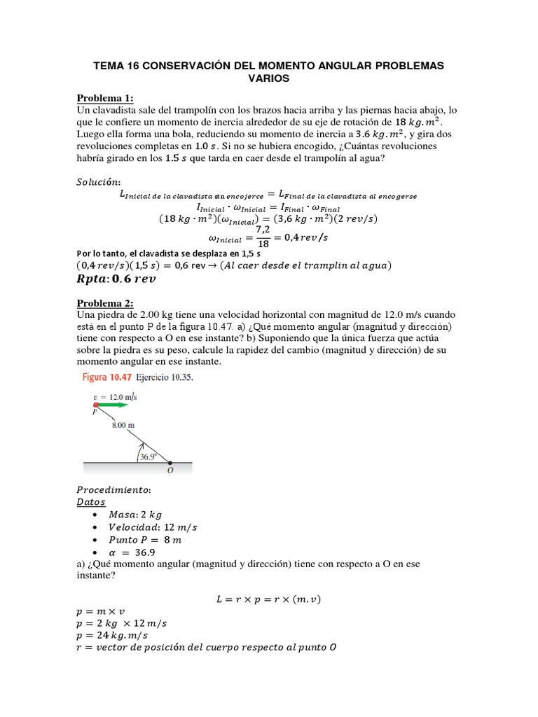 Problemas de Conservación de Momento Angular | PDF | Momento angular | Movimiento (física)