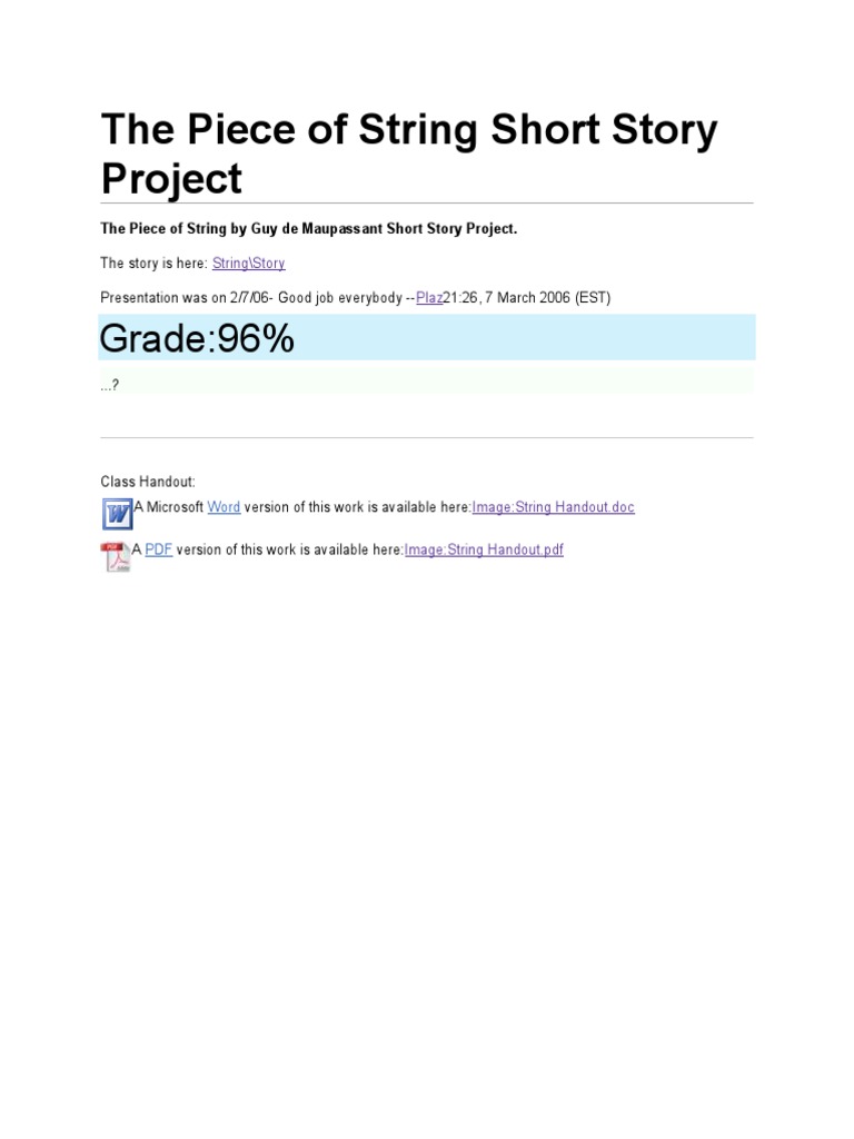 The Piece of String Short Story Project: Grade:96% | PDF | Narration