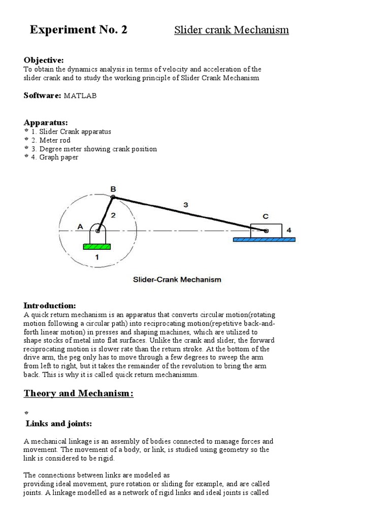 Slider Crank Mechanism Dynamics Analysis | PDF | Kinematics | Machines