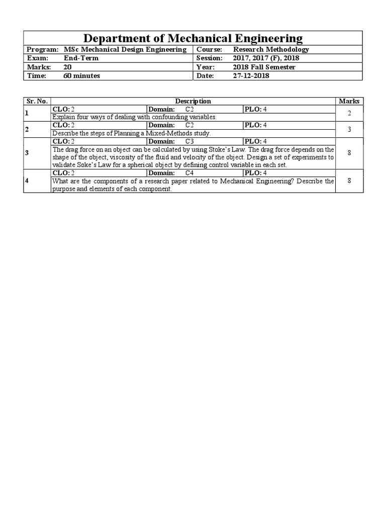Question Paper End-Term RM | PDF