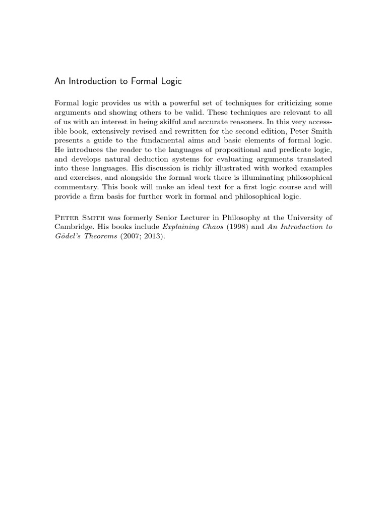 (Cambridge Introductions To Philosophy) Peter Smith - An Introduction To Formal Logic (2020 ...