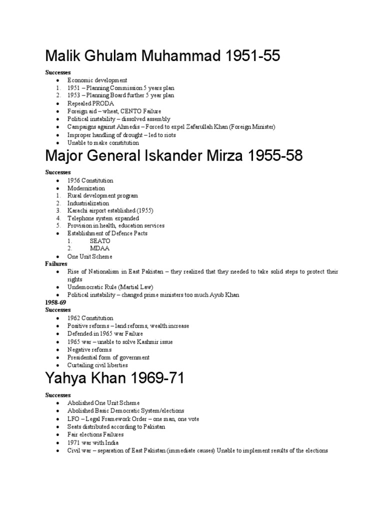 Malik Ghulam Muhammad's Tenure Overview | PDF | Muhammad Zia Ul Haq ...