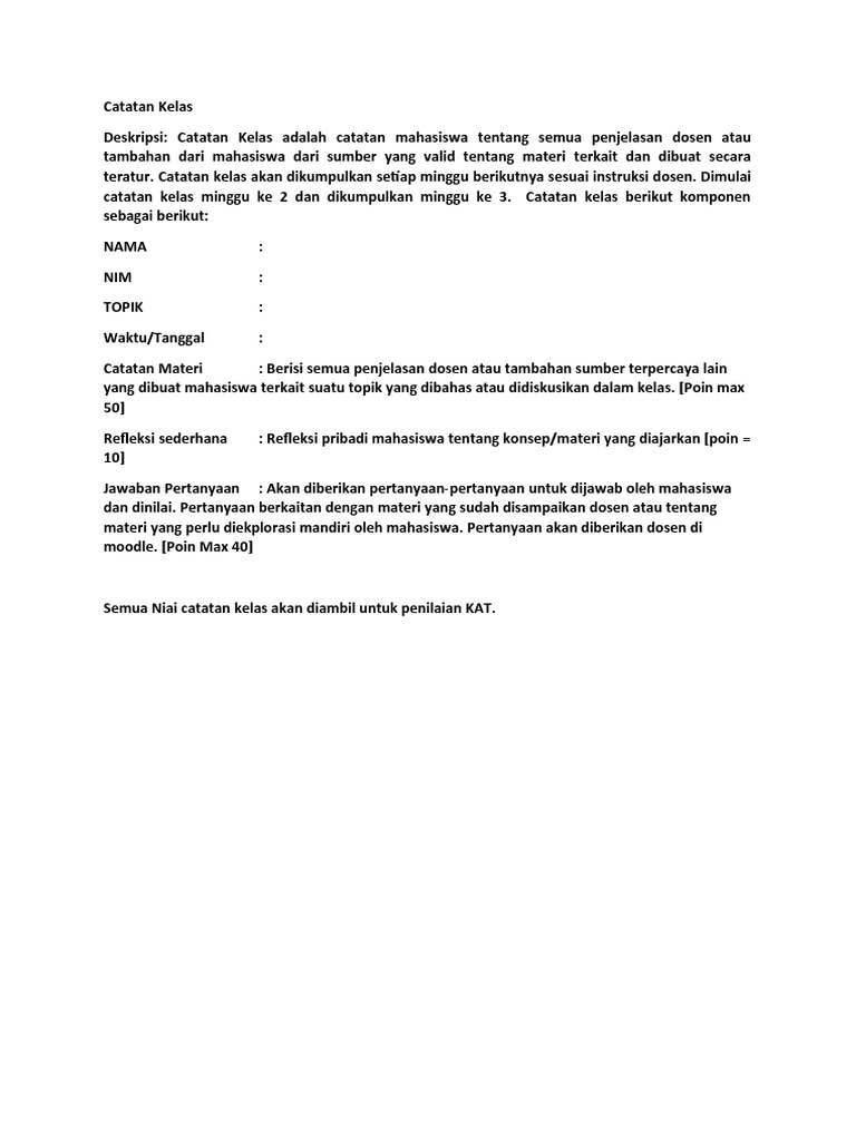 Template Catatan Kelas | PDF