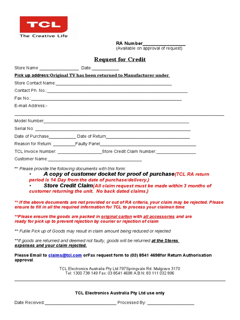 Request For Credit: RA Number | PDF | Finance & Money Management