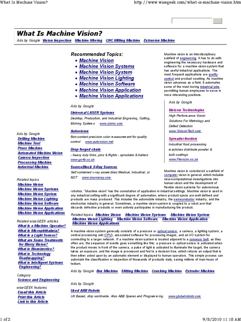 What Is Machine Vision | PDF | Computer Science | Computing And ...