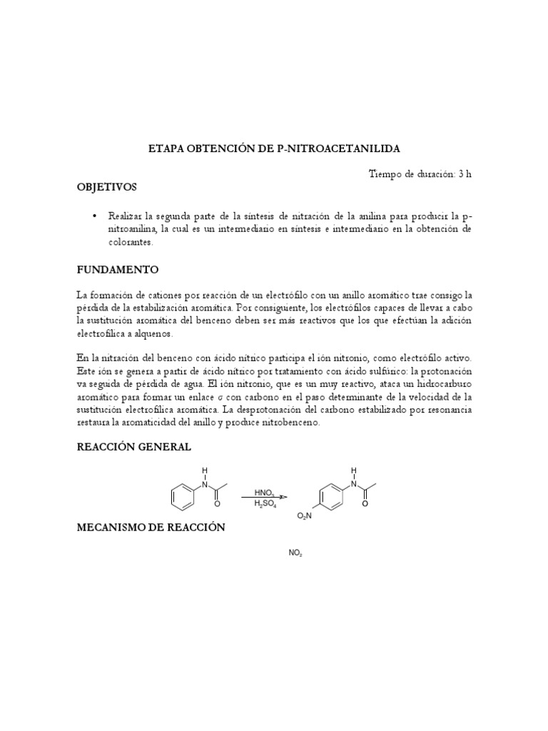 Síntesis de p-nitroacetanilida a través de la nitración de acetanilida ...