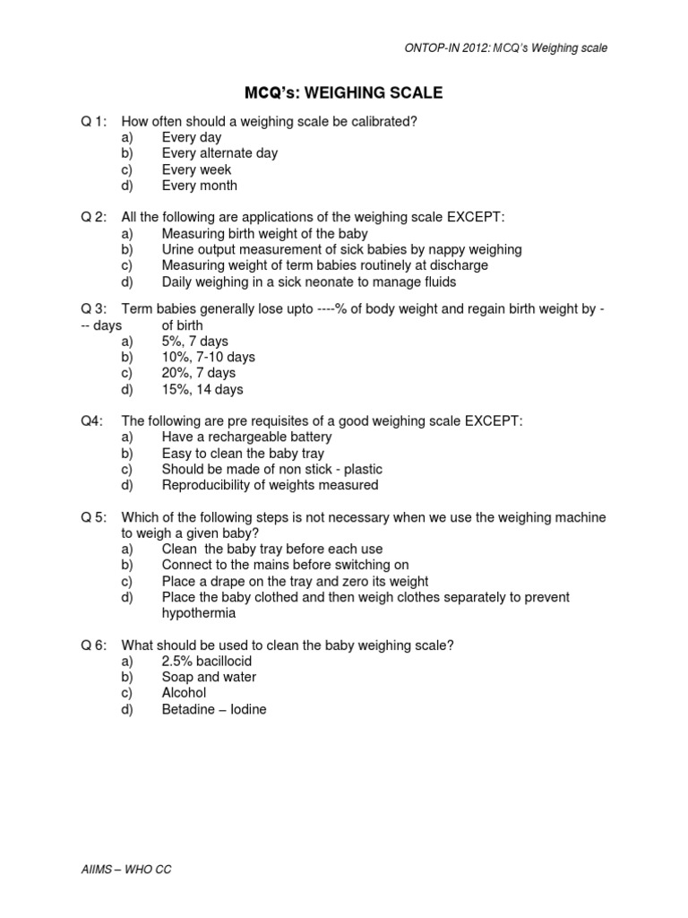 MCQ Weighing Scale | PDF | Weight | Weighing Scale