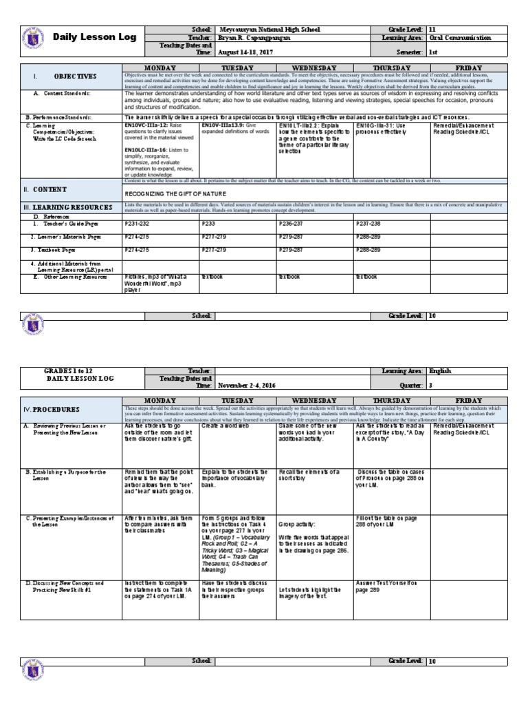 DLL - English 10 - Q3 - W1 | PDF | Curriculum | Learning