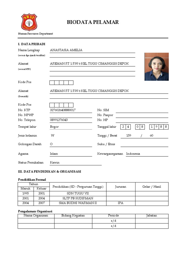 Biodata Anastasia | PDF