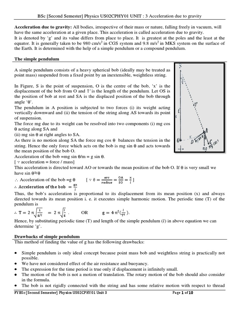 BSc Physics Acceleration due to gravity | PDF | Pendulum | Quantity