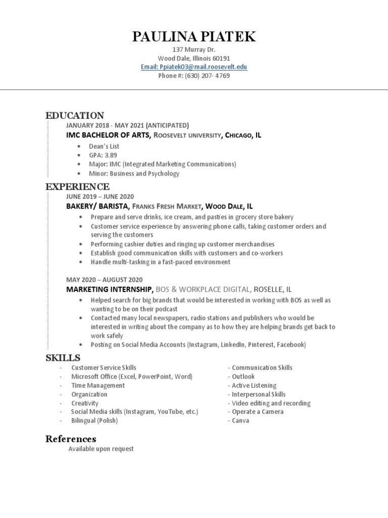 Paulina Piatek New Resume 1 | PDF