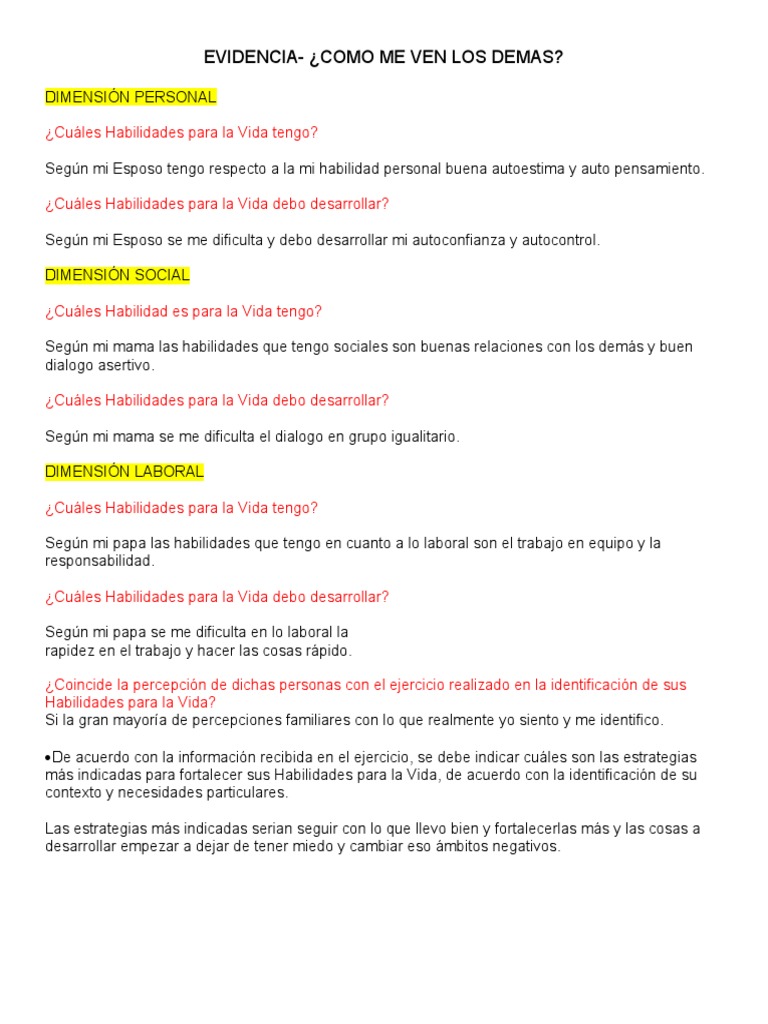 Evidencia - Como Me Ven Los Demas | PDF