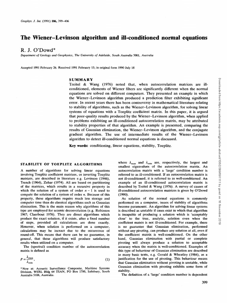 Wiener Levinson Algorithm | PDF | Matrix (Mathematics) | System Of Linear Equations