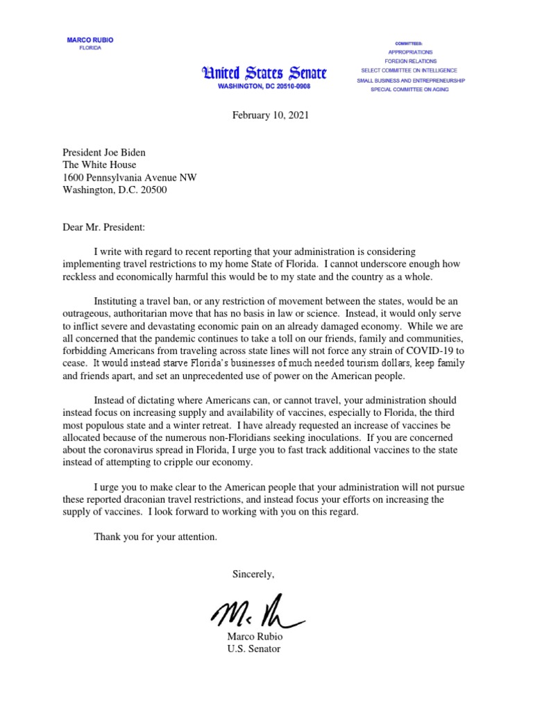 Rubio Letter To Biden | PDF
