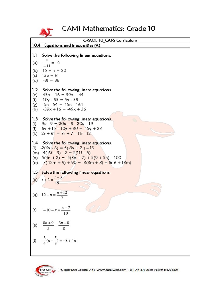 GRADE 10 - Equations and Inequalities - A | PDF | Equations | Factorization