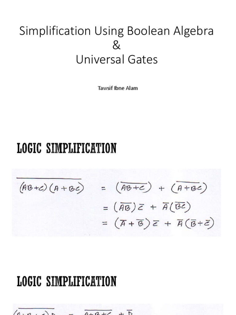 Simplification of Boolean Expressions and Universal Gates | PDF | Logic ...