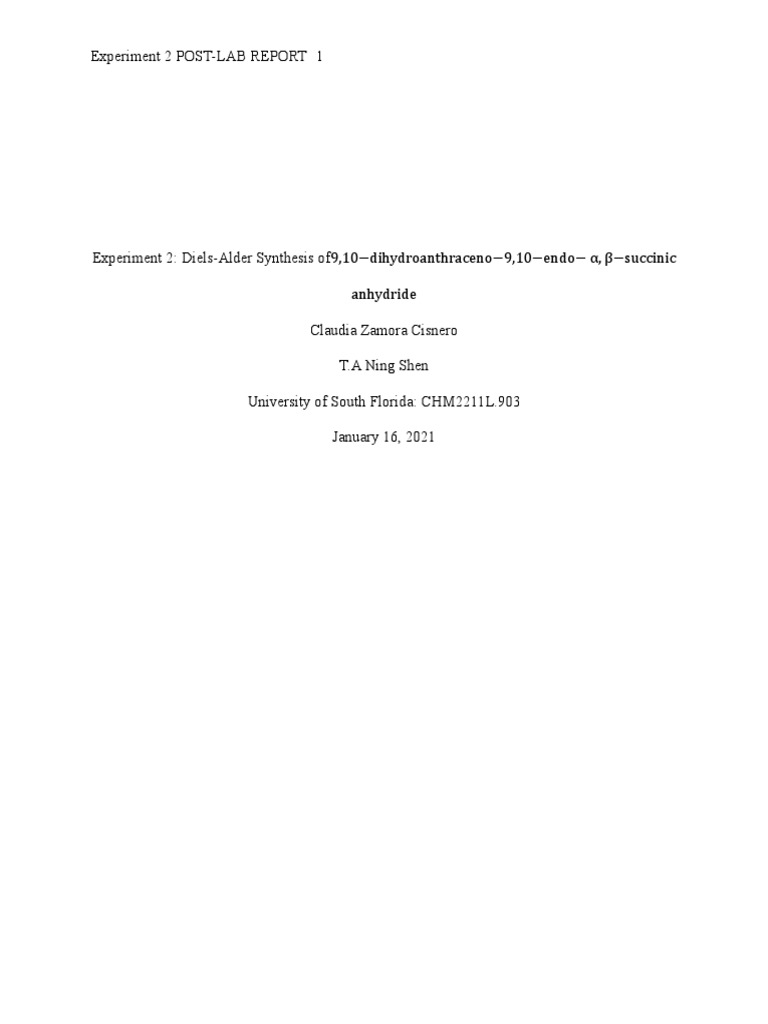 Exp 2 Post Lab Report | PDF | Organic Chemistry | Chemistry