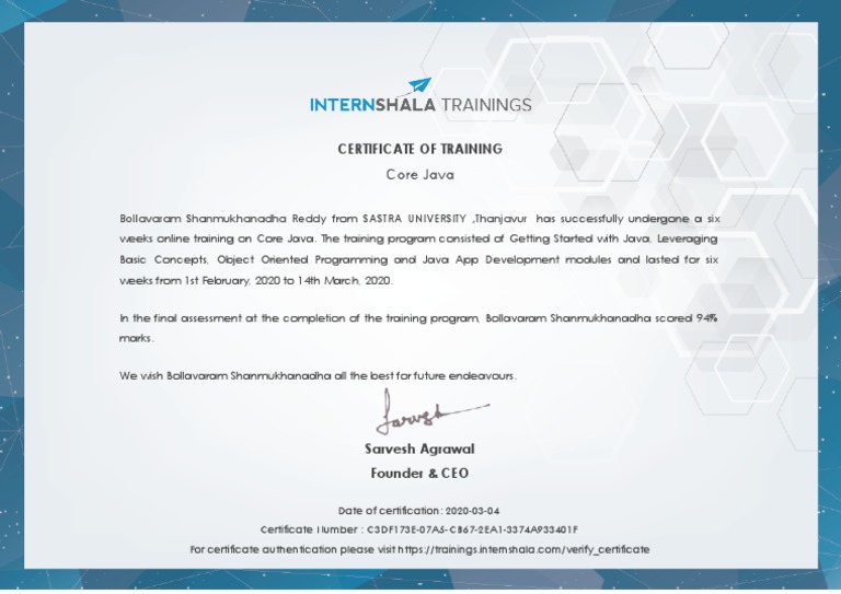 Core Java Training - Certificate of Completion | PDF