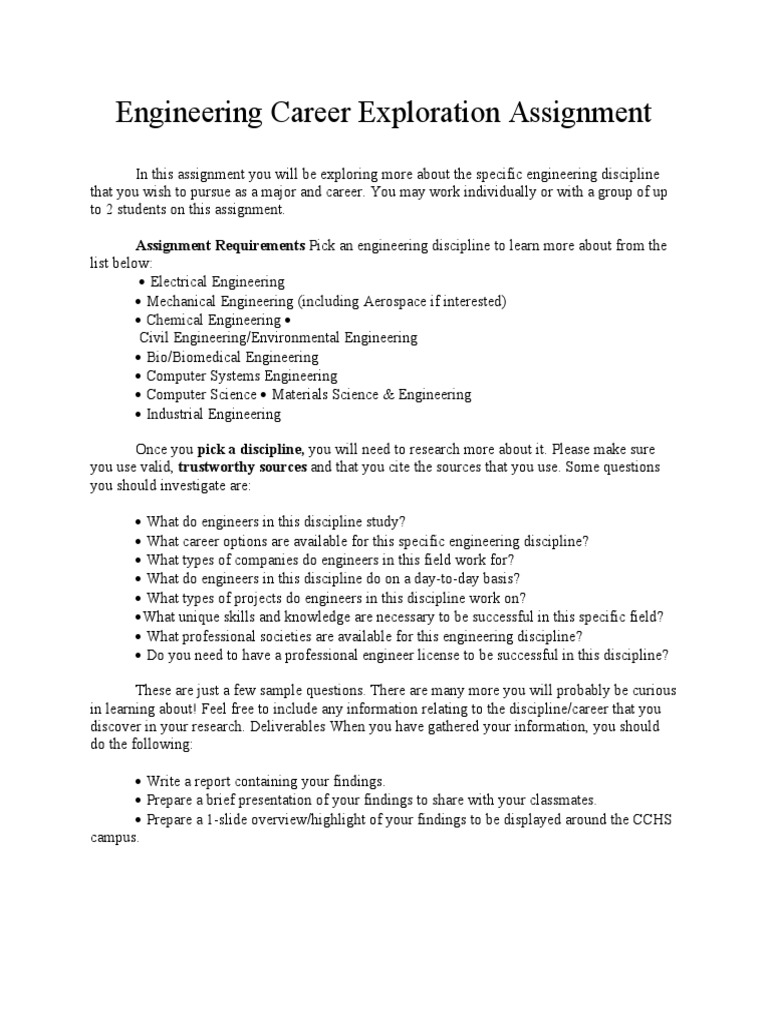 Engineering Career Exploration Assignment | PDF | Engineer | Engineering