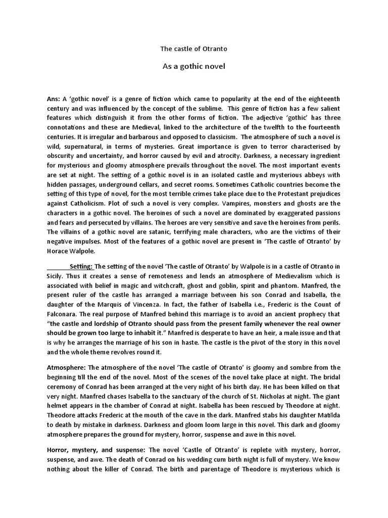 The Castle of Otranto As A Gothic Novel | PDF | Gothic Fiction | Mystery