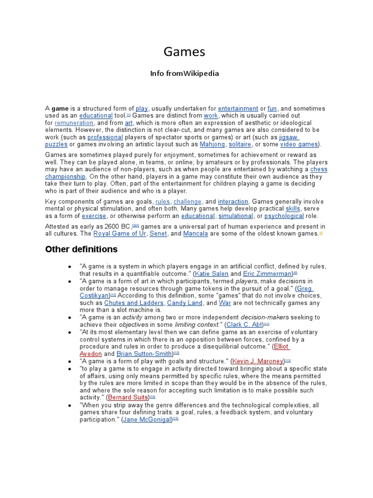 Games: Info Fromwikipedia | PDF | Human Nature | Psychological Concepts
