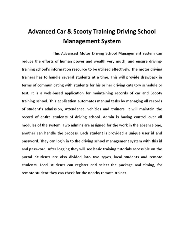 Advanced Car & Scooty Training Driving School Management System | PDF ...