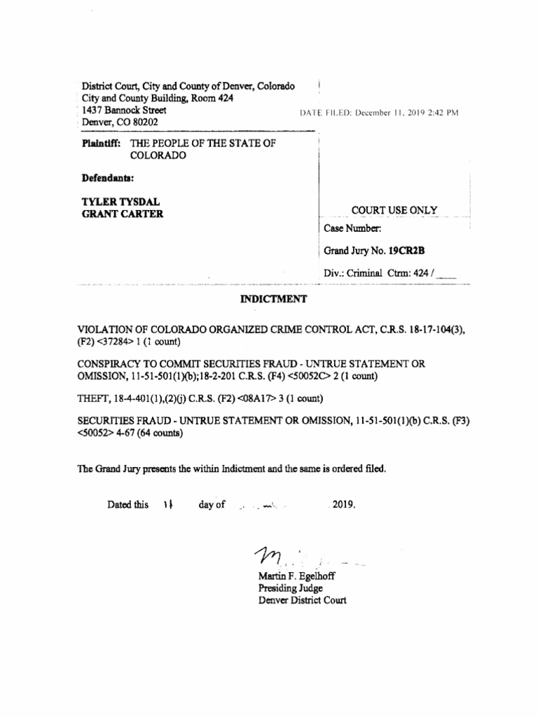 Tyler Tysdal December 2019 Indictment | PDF | Grand Jury | Law