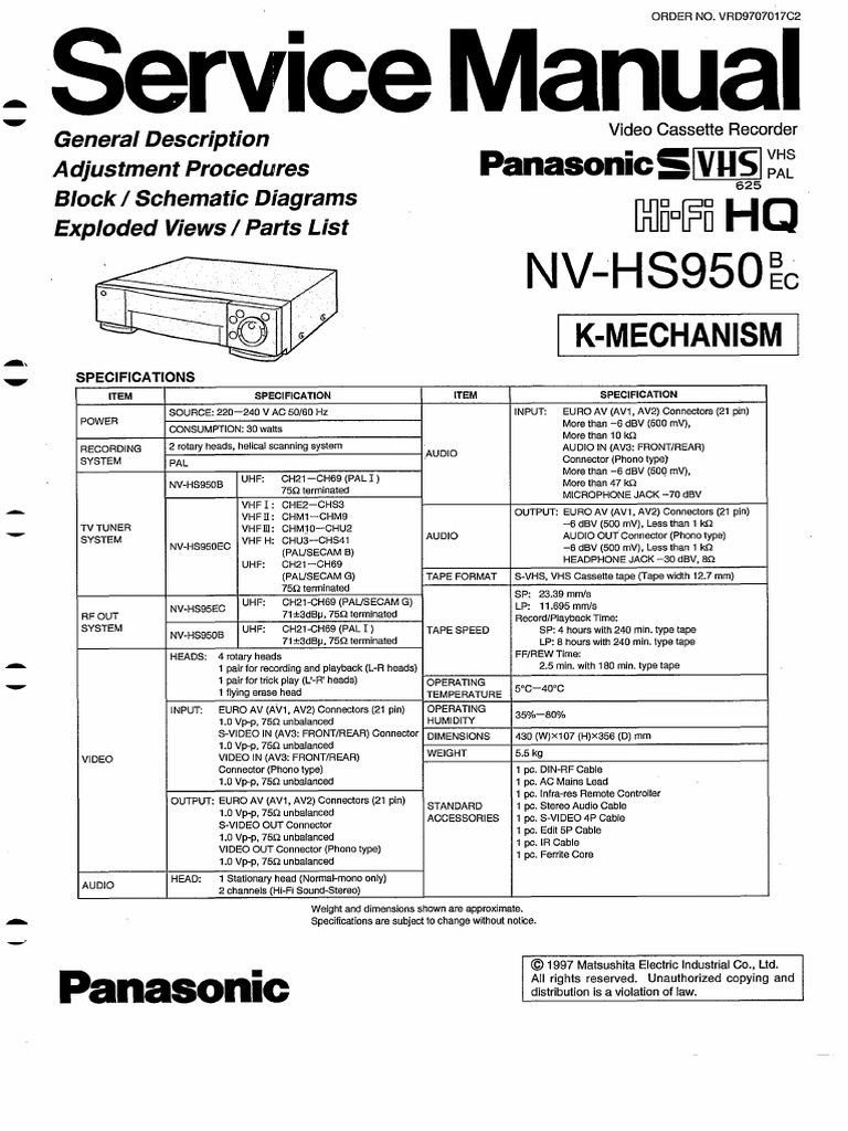 Panasonic Nv-hs950 SM | PDF