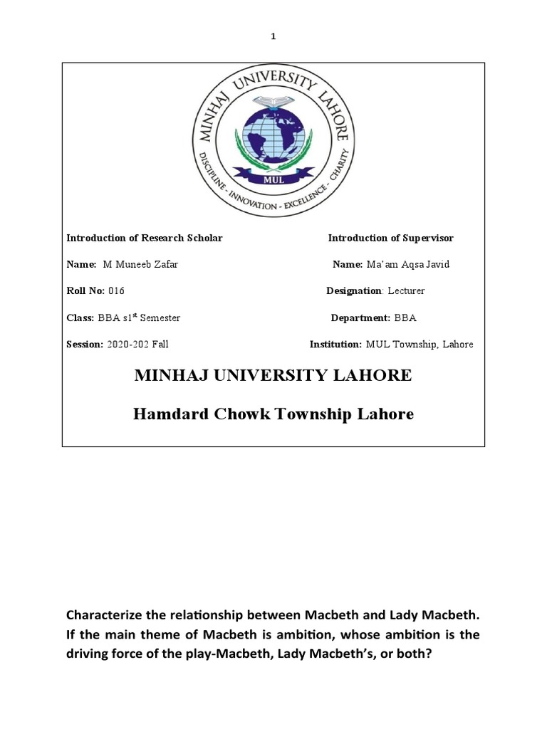 Characterize The Relationship Between Macbeth And Lady Macbeth Pdf