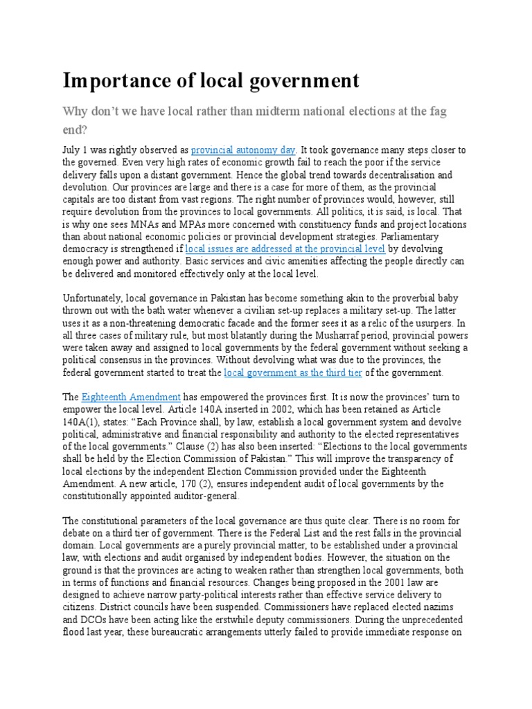 Importance of Local Government | PDF | Devolution | Justice