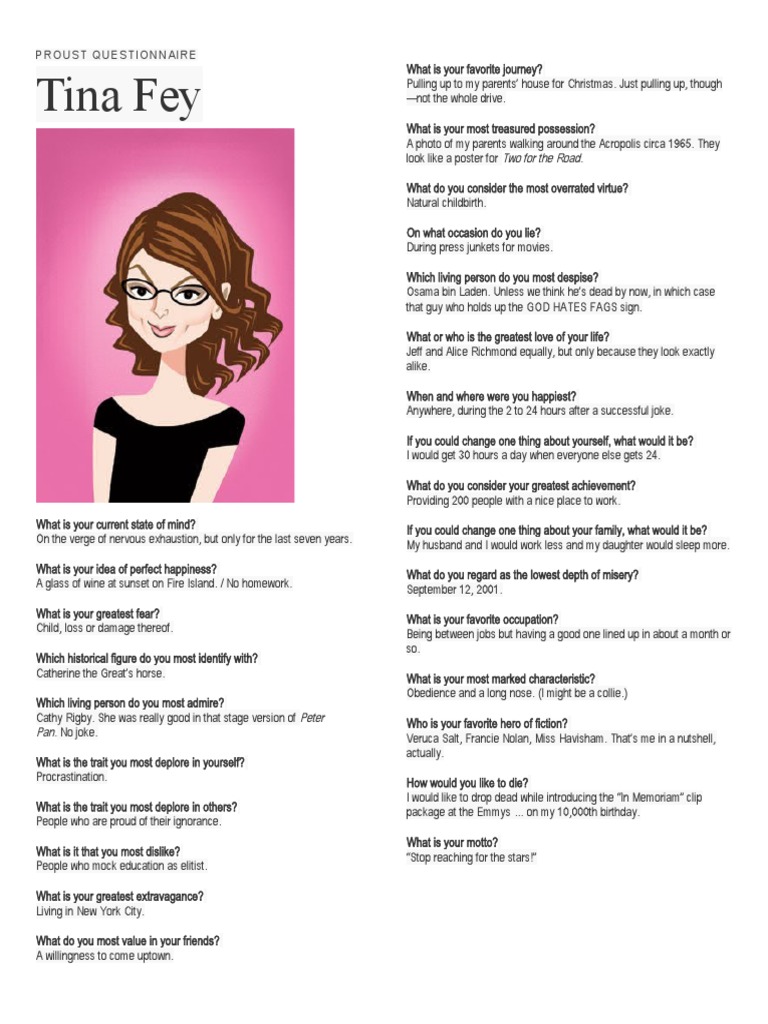 Proust Questionnaire Model-Tina Fey | PDF